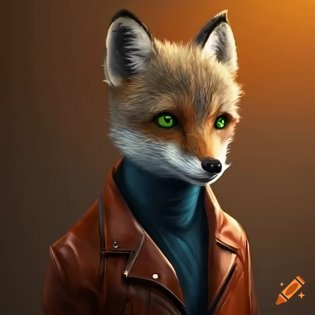 Hyper realistic illustration of a fox in a leather jacket on Craiyon