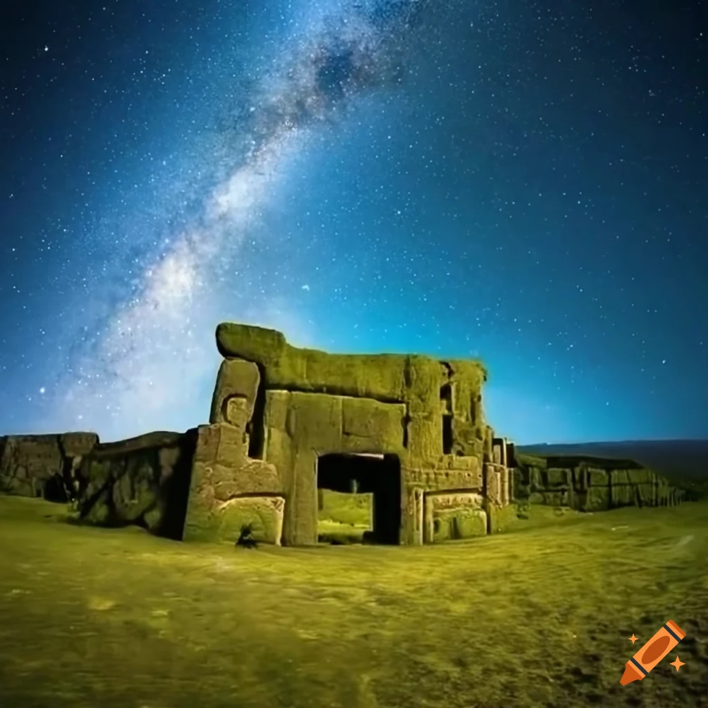 Moss-covered ruins with a cosmic background on Craiyon