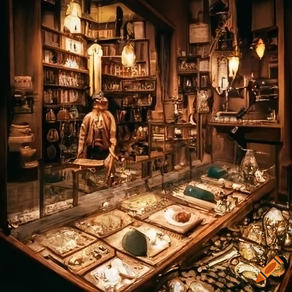 Medieval gem shop with sparkling jewels on display on Craiyon