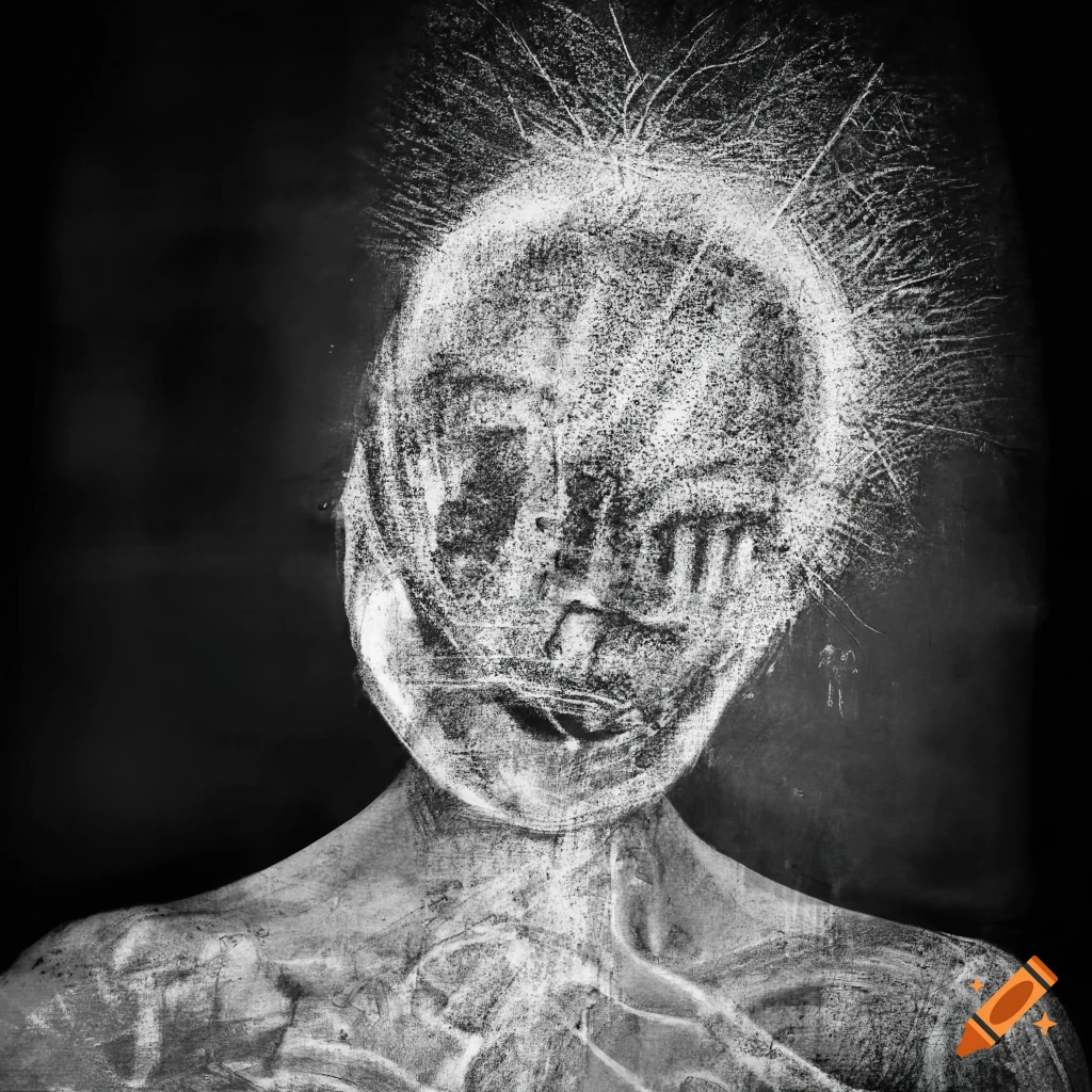 Xeroxed chalk drawing of a distorted human figure on Craiyon