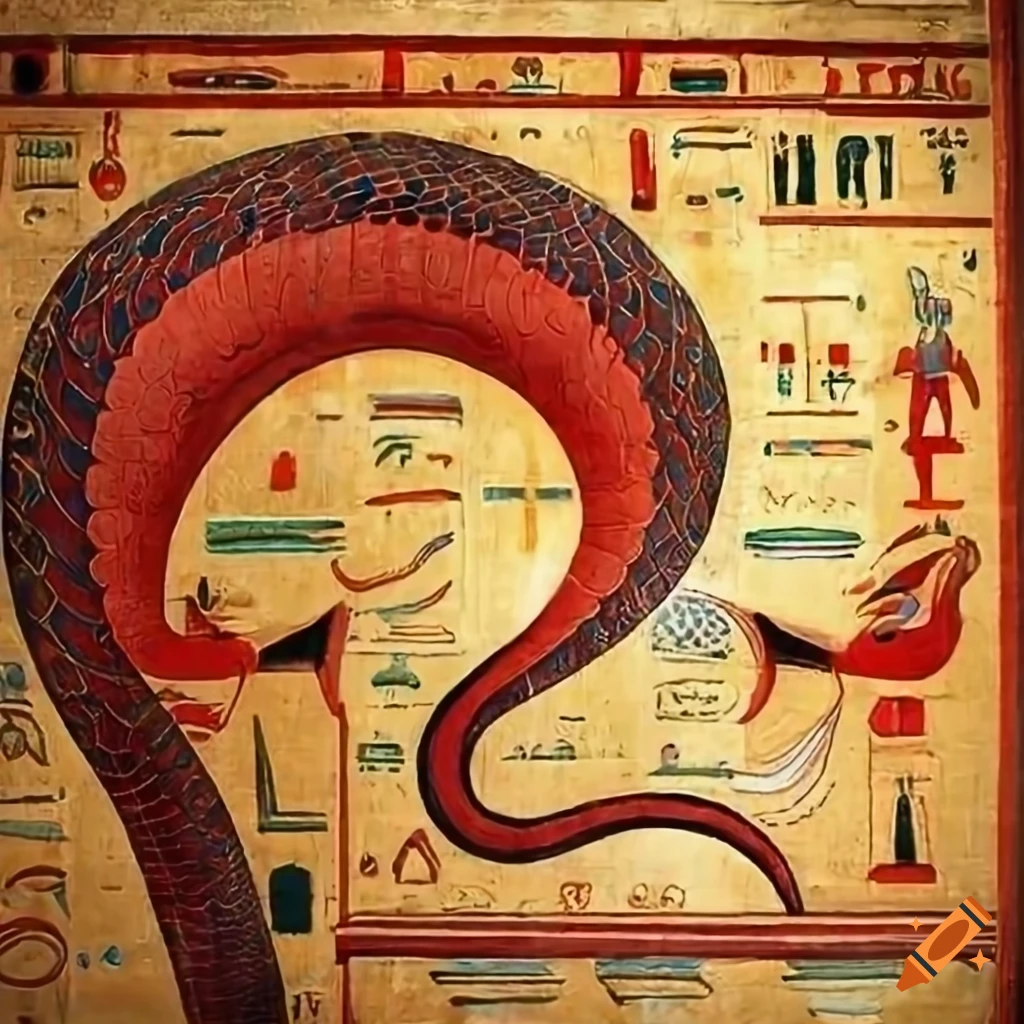 Ancient egyptian mural of the red world serpent on Craiyon
