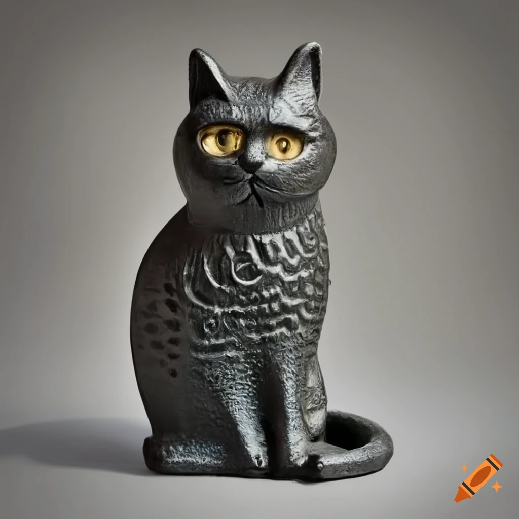Sculpture of a cat made of cast iron on Craiyon