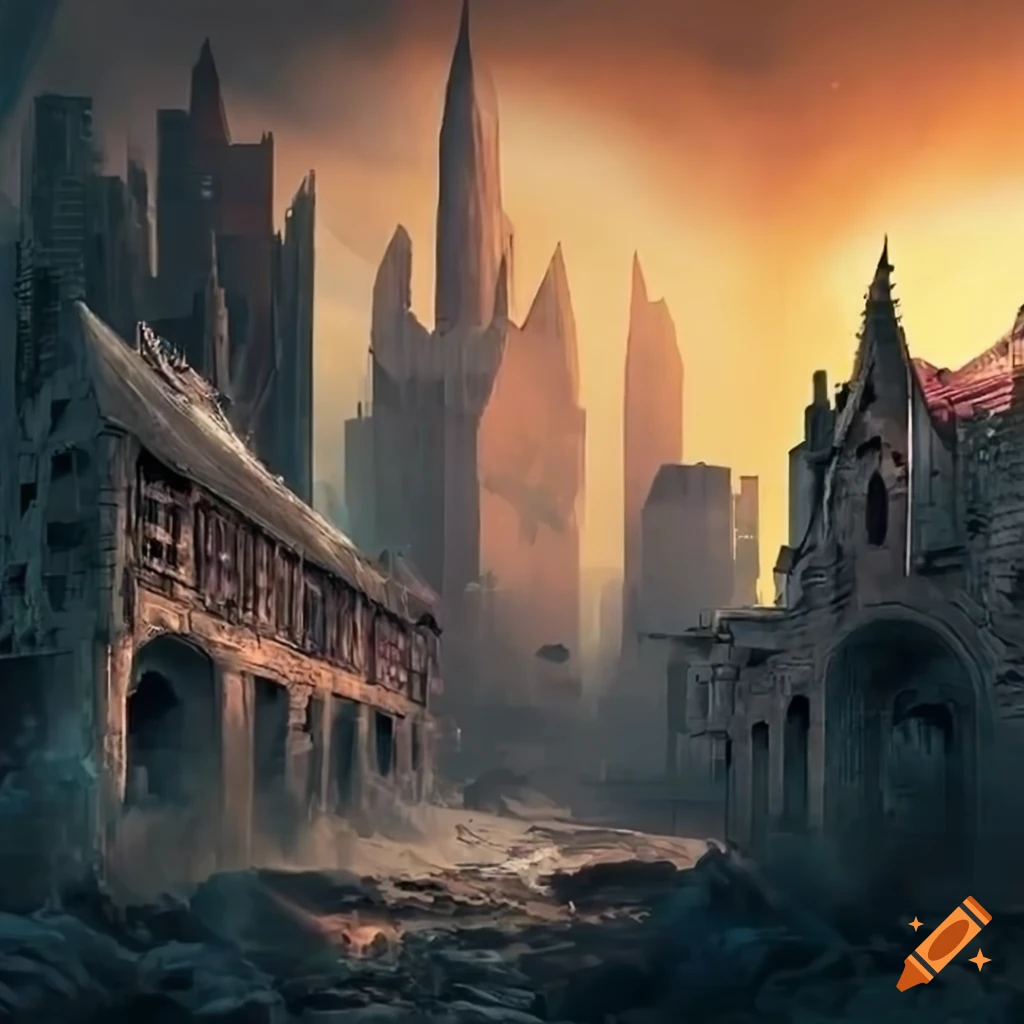 Image of a post-apocalyptic futuristic medieval city on Craiyon