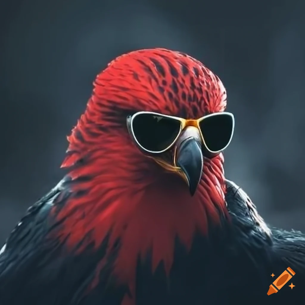 Red hawk wearing sunglasses on Craiyon