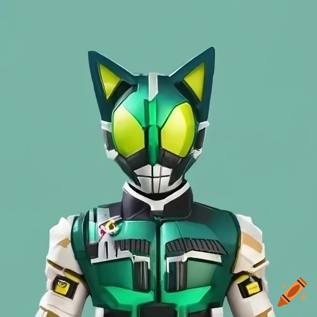 Kamen Rider with cat feline motif and cactus shoulder pads on Craiyon