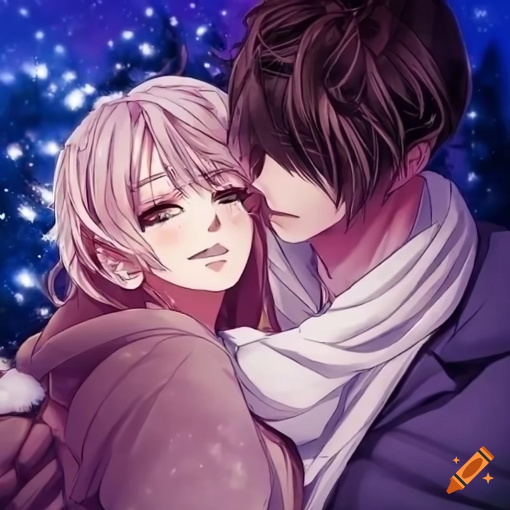 Romantic anime couple in a winter setting on Craiyon
