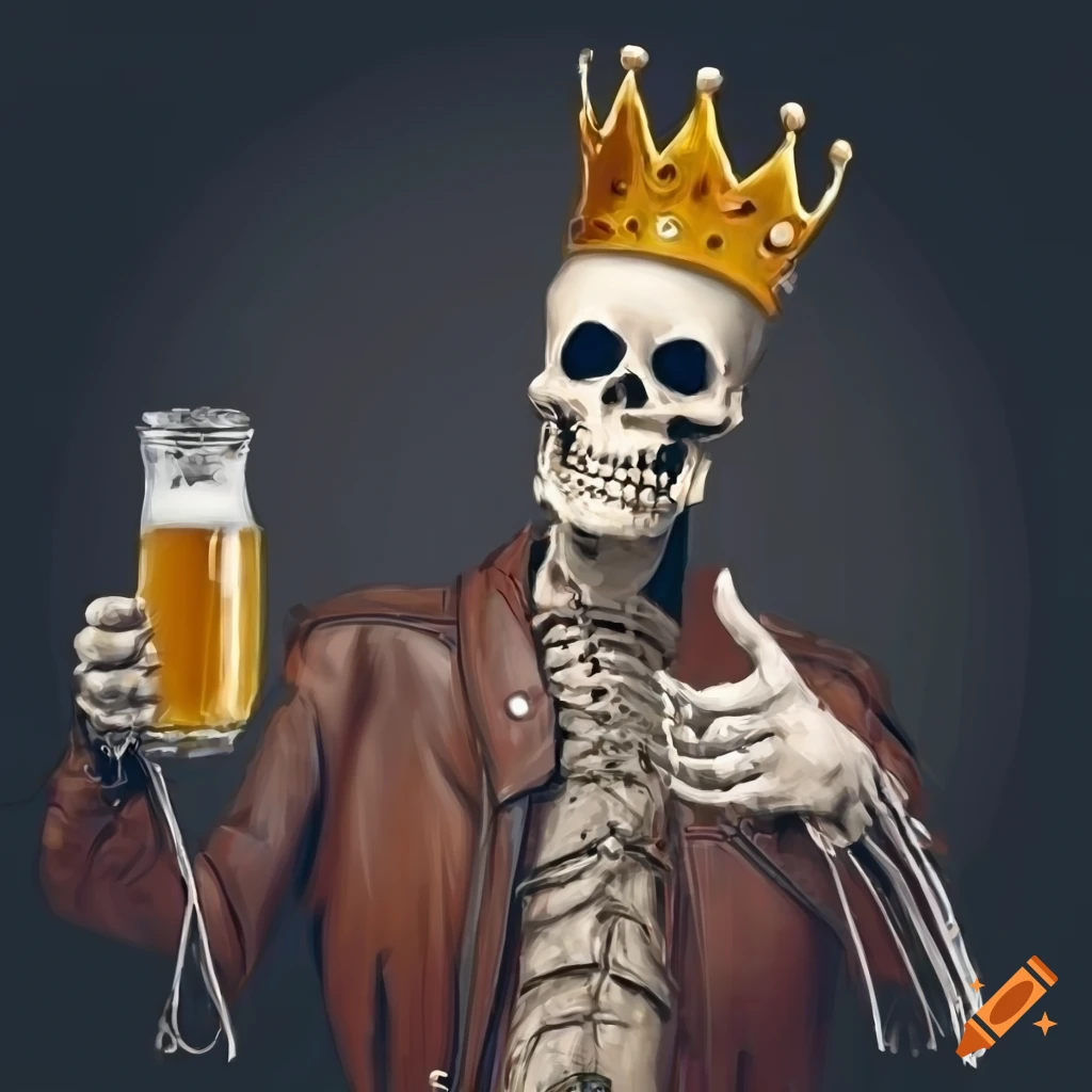 Funny skeleton with a beer giving a thumbs up on Craiyon
