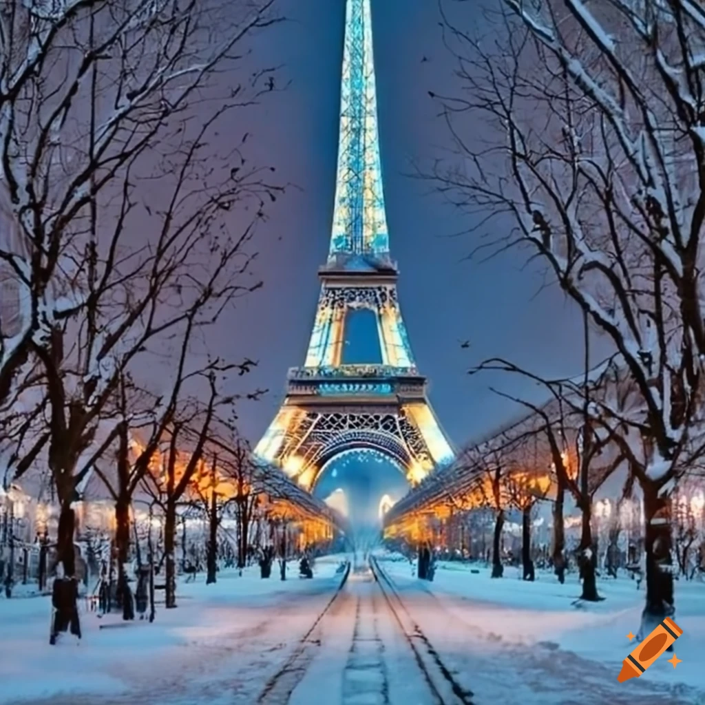 Winter scene in paris on Craiyon
