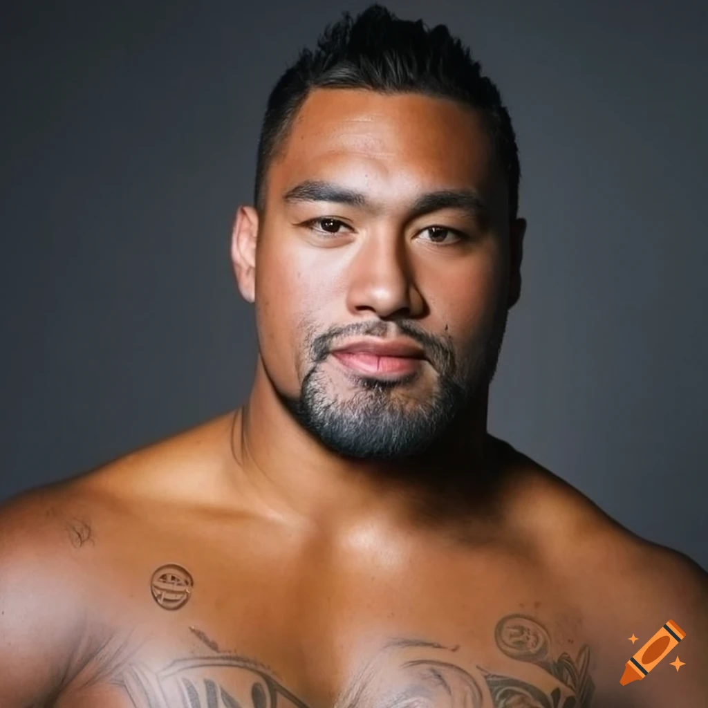 Professional portrait of a rugged maori rugby player on Craiyon