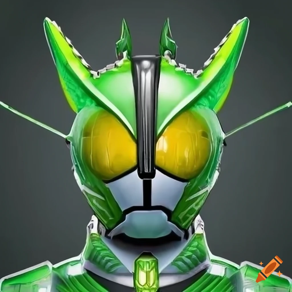 Kamen rider with cat-inspired helmet and cactus motif on Craiyon