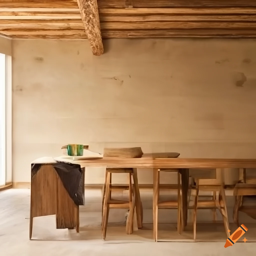 Interior design with rustic finishes and natural materials on Craiyon