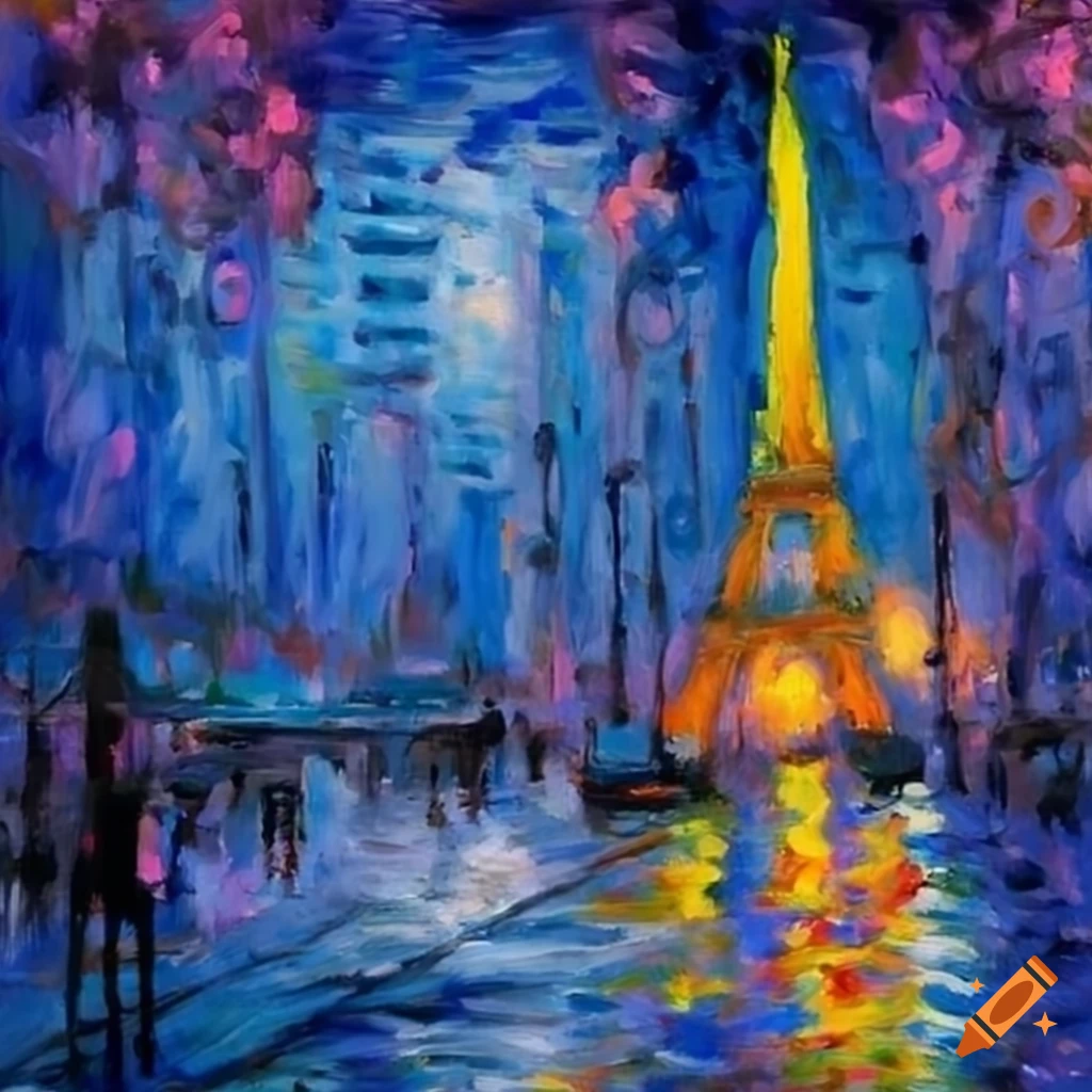 Monet-style painting of paris at night on Craiyon