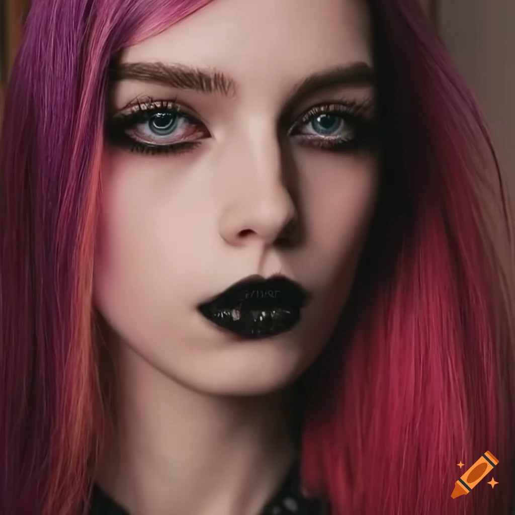 Blonde girl with colorful highlights and gothic preppy style on Craiyon