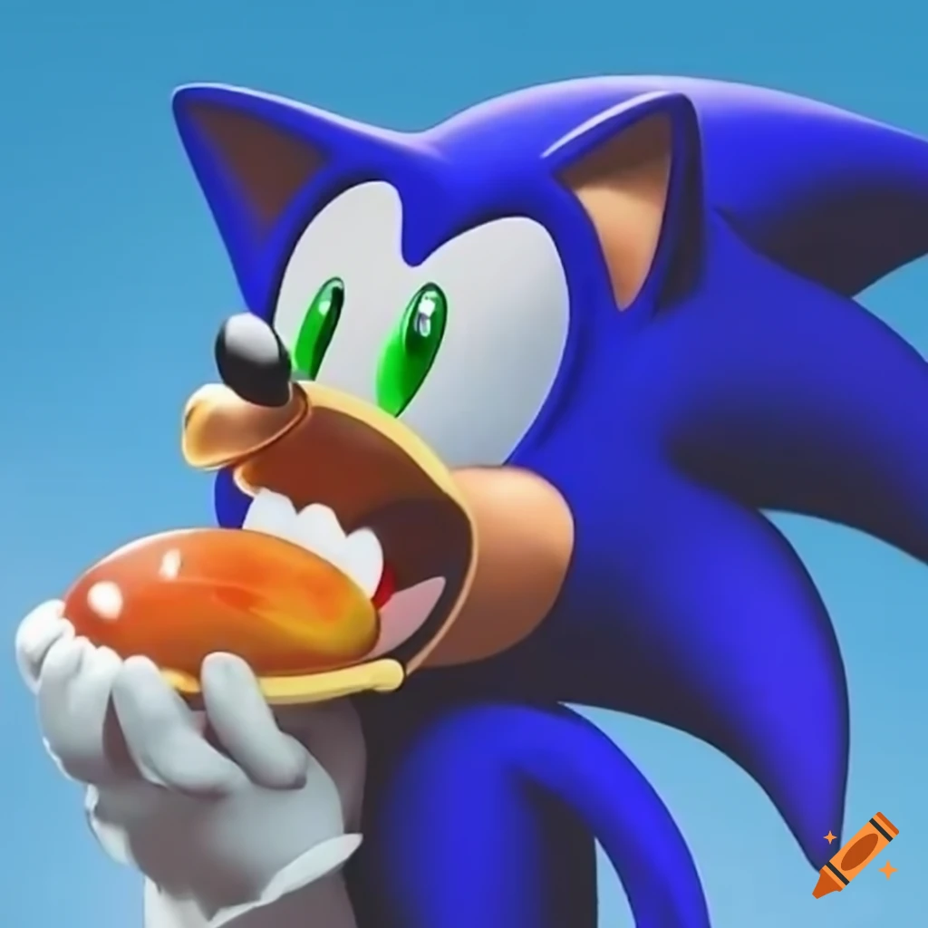 Sonic the hedgehog eating a chicken on Craiyon