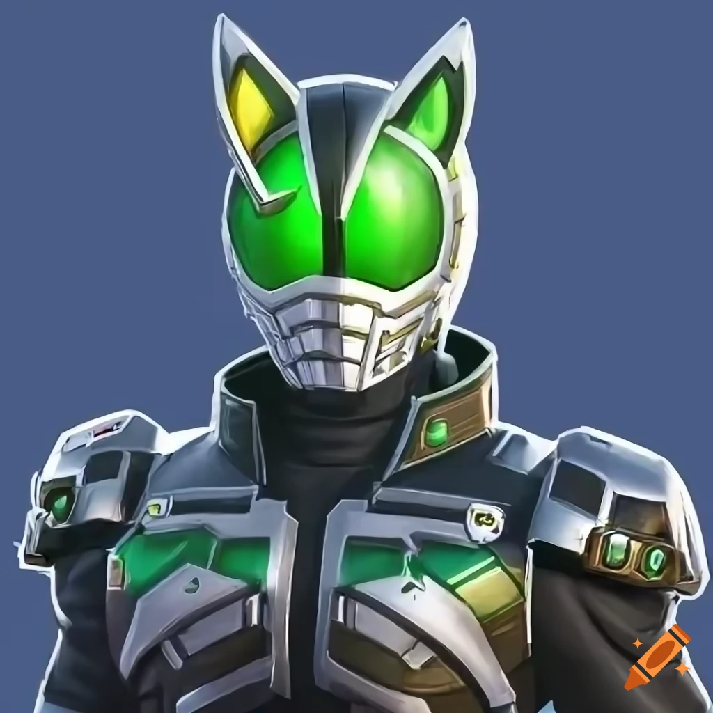 Kamen Rider with cat motif and cactus elements on Craiyon