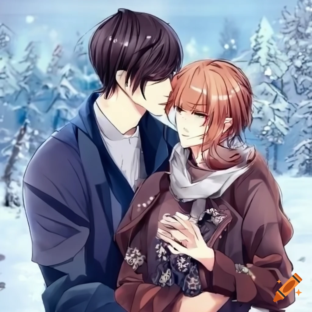 Romantic anime couple in a winter setting on Craiyon