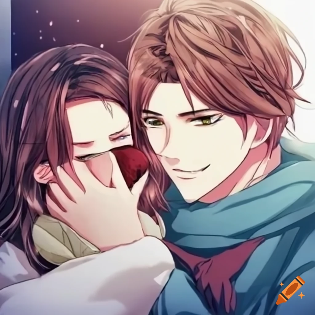Romantic anime couple in a winter setting on Craiyon