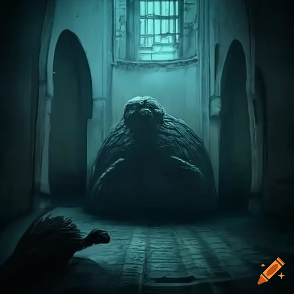 Haunting image of a turtle in a spooky house on Craiyon