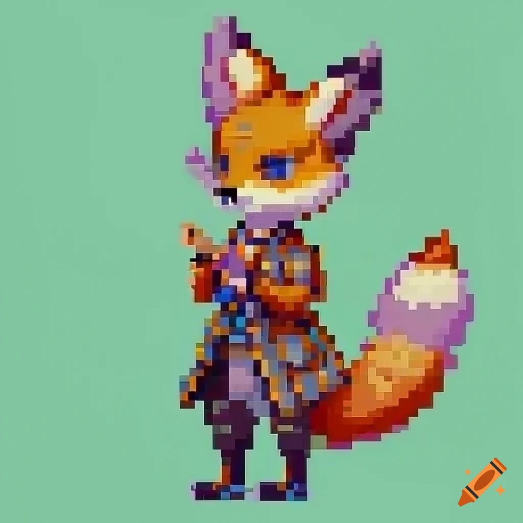 Pixel art of a friendly fox librarian on Craiyon