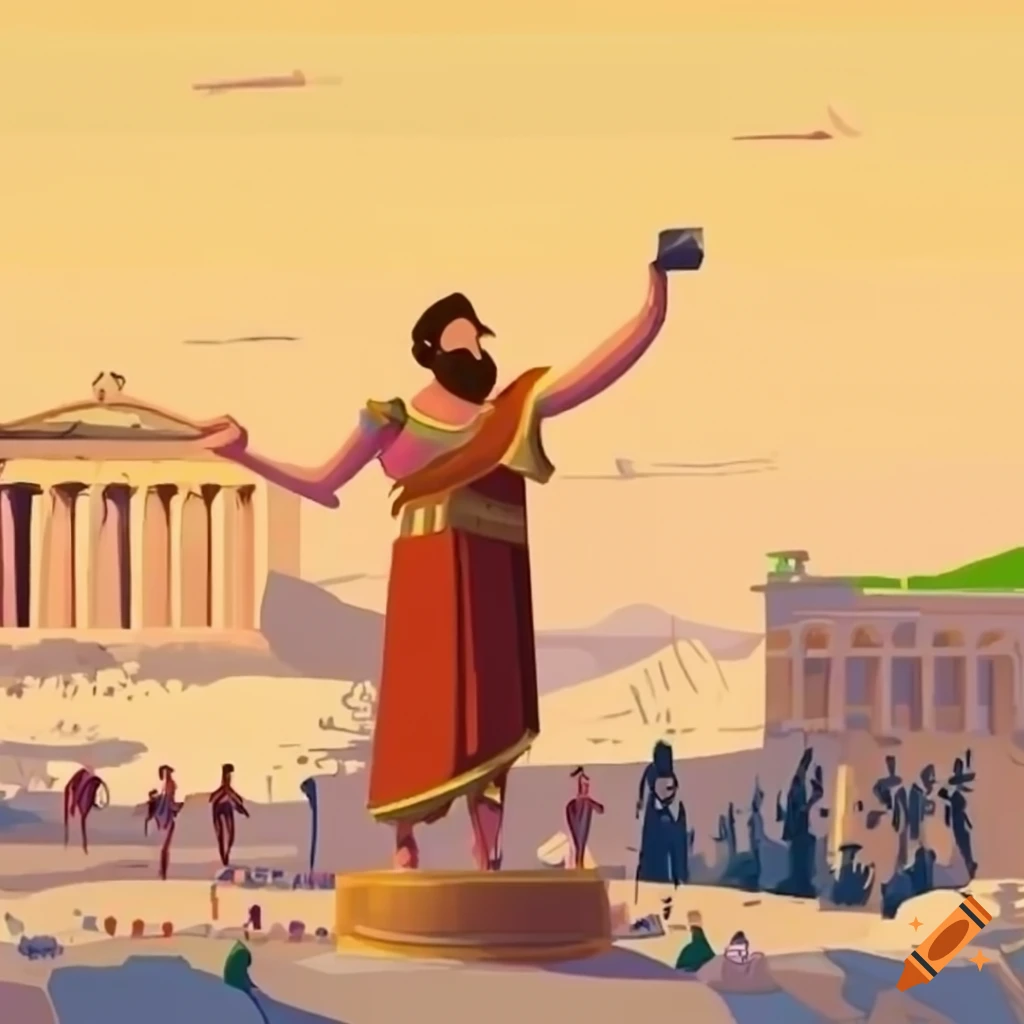Animated cartoon of ancient Athens citizen speaking at public crowd on ...