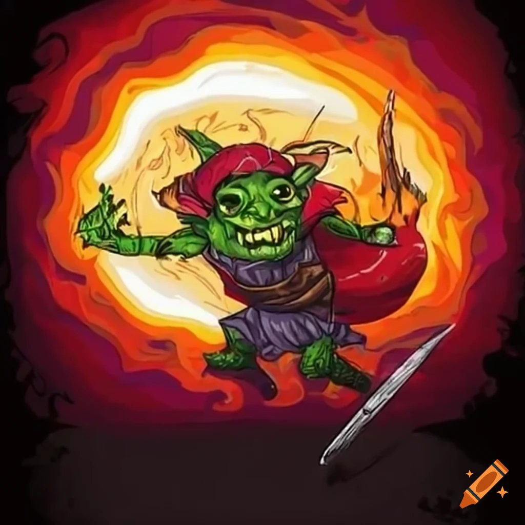 Digital art of a goblin warrior with a jetpack
