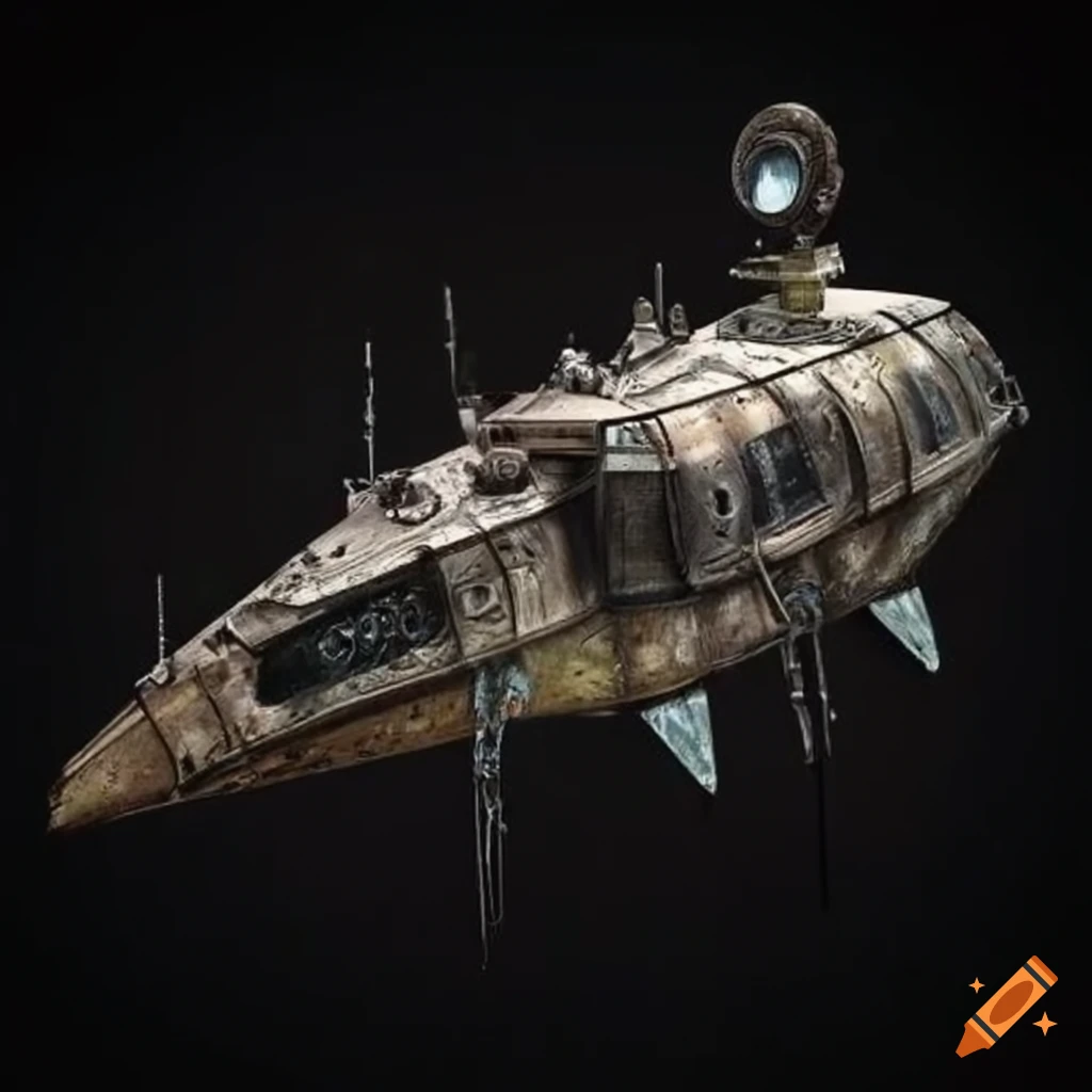 Scrap-punk spacecraft made from boat parts on Craiyon