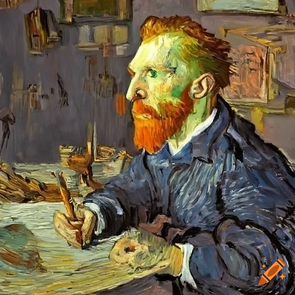 Vincent van Gogh painting in his studio on Craiyon