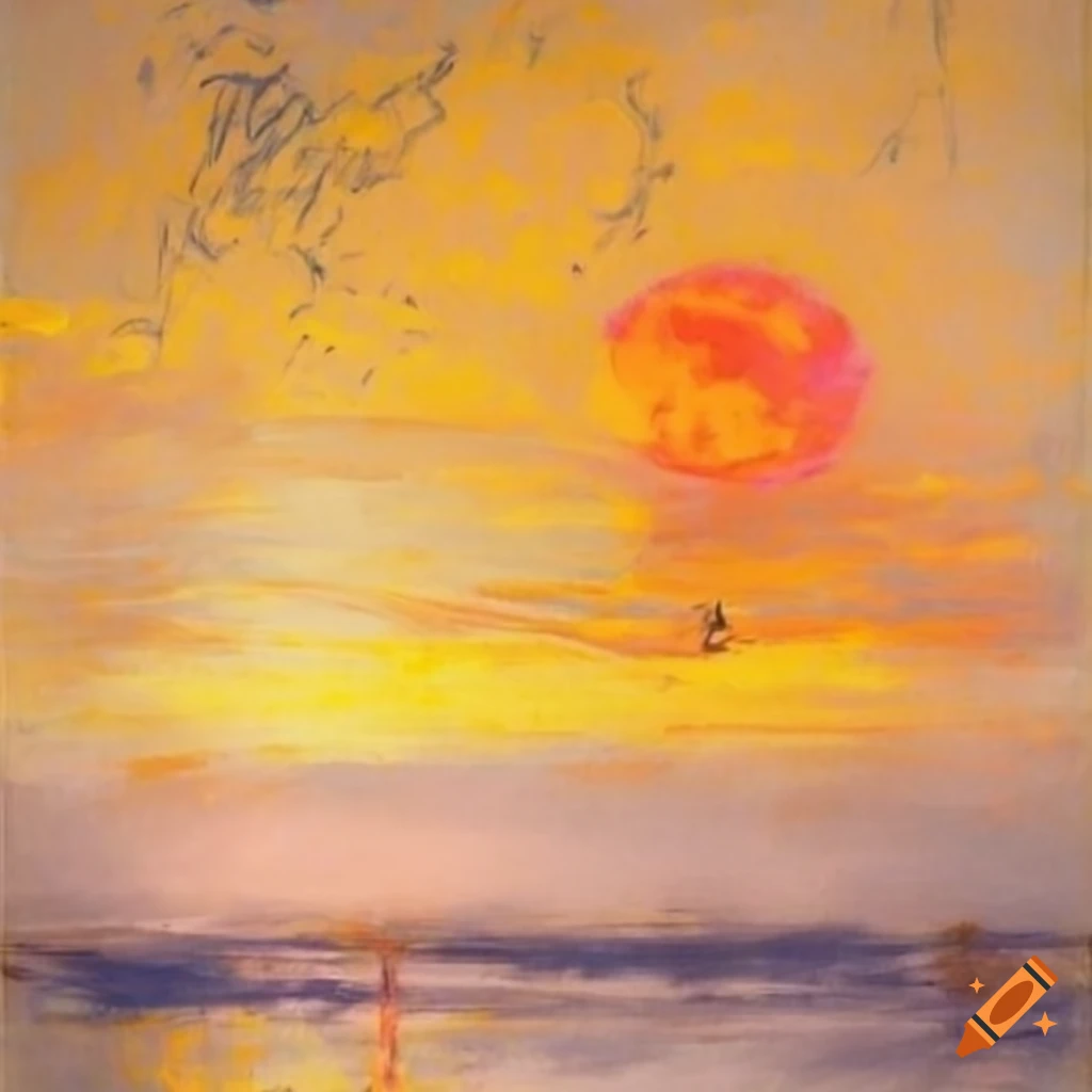Abstract oil painting of a sunset