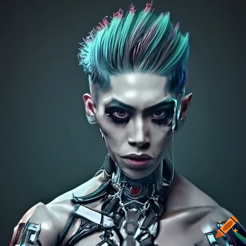 Black and white cyberpunk fractal art of a male cyborg on Craiyon