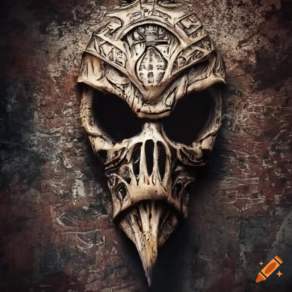 Biomechanical Raven Skull death mask with Norse runes on Craiyon