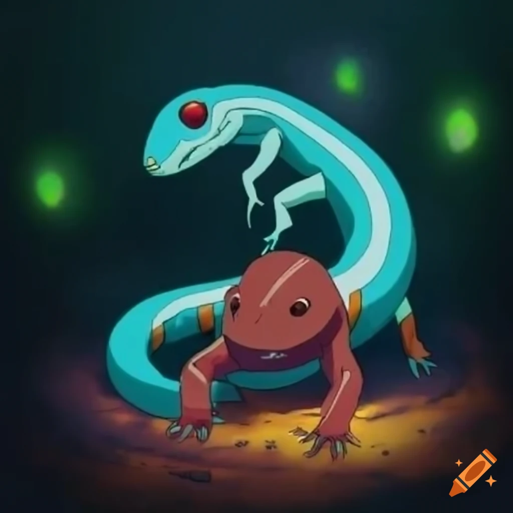 Anime-style depiction of a mystical salamander on Craiyon