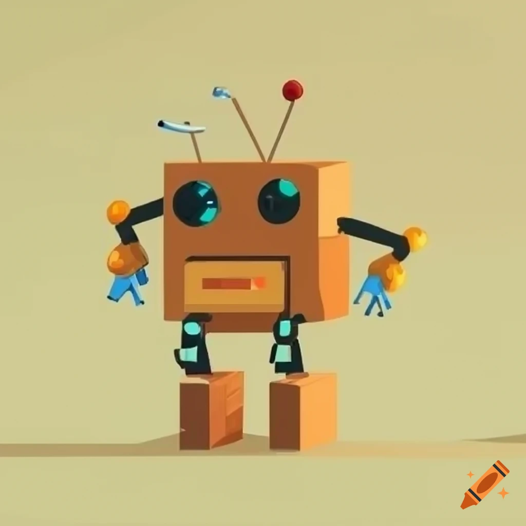 Isometric illustration of a simple box robot on Craiyon