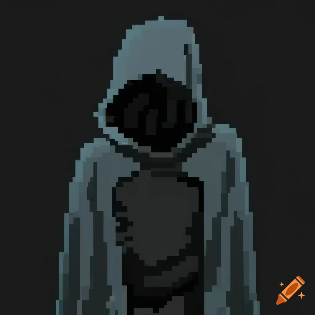 Dark noir pixel art of a stylish person on Craiyon