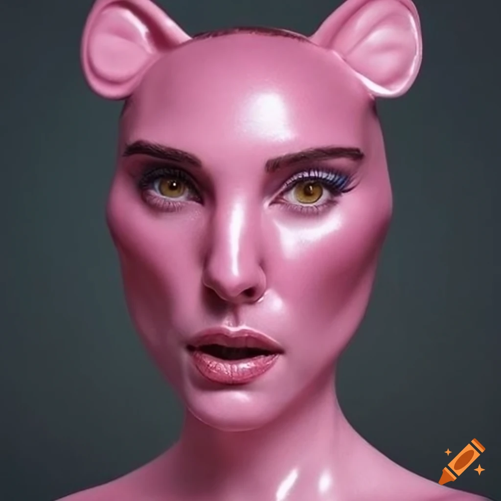 Dusty pink latex natalie portman wearing pink panther head on Craiyon