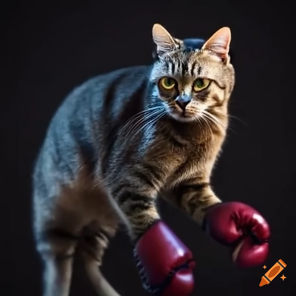 Funny cat boxing with human on Craiyon