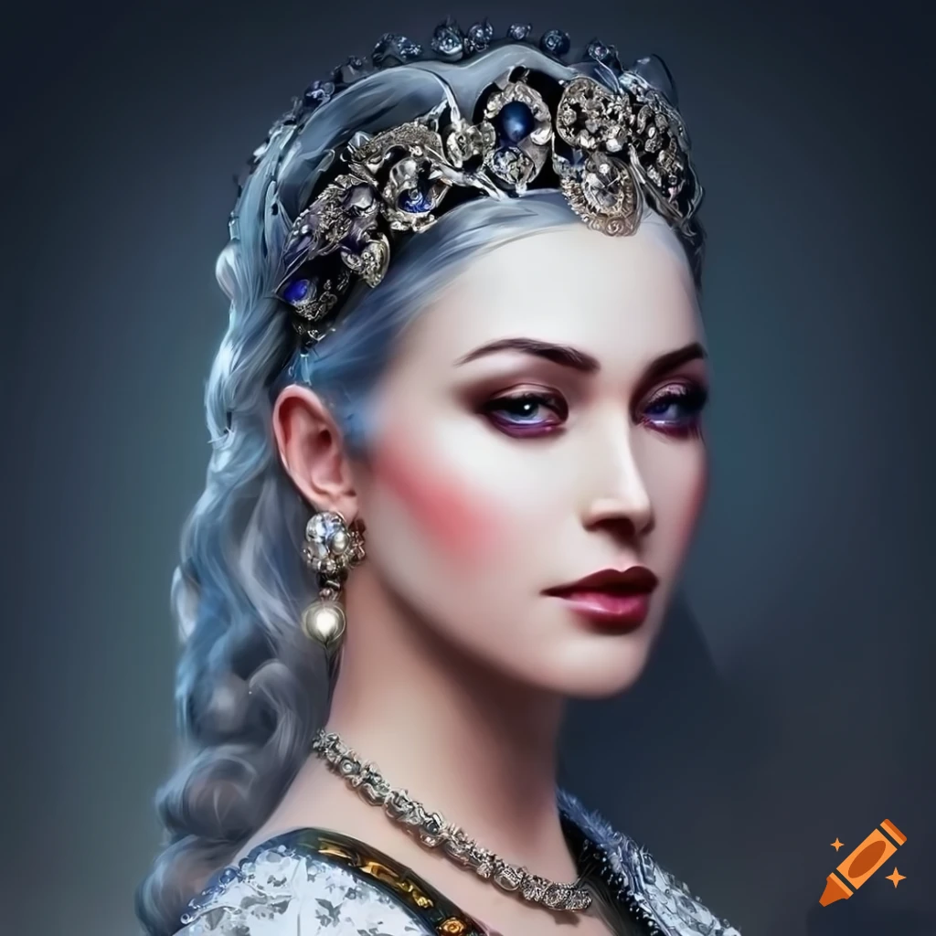 Portrait of a regal silver-haired woman with striking features on Craiyon