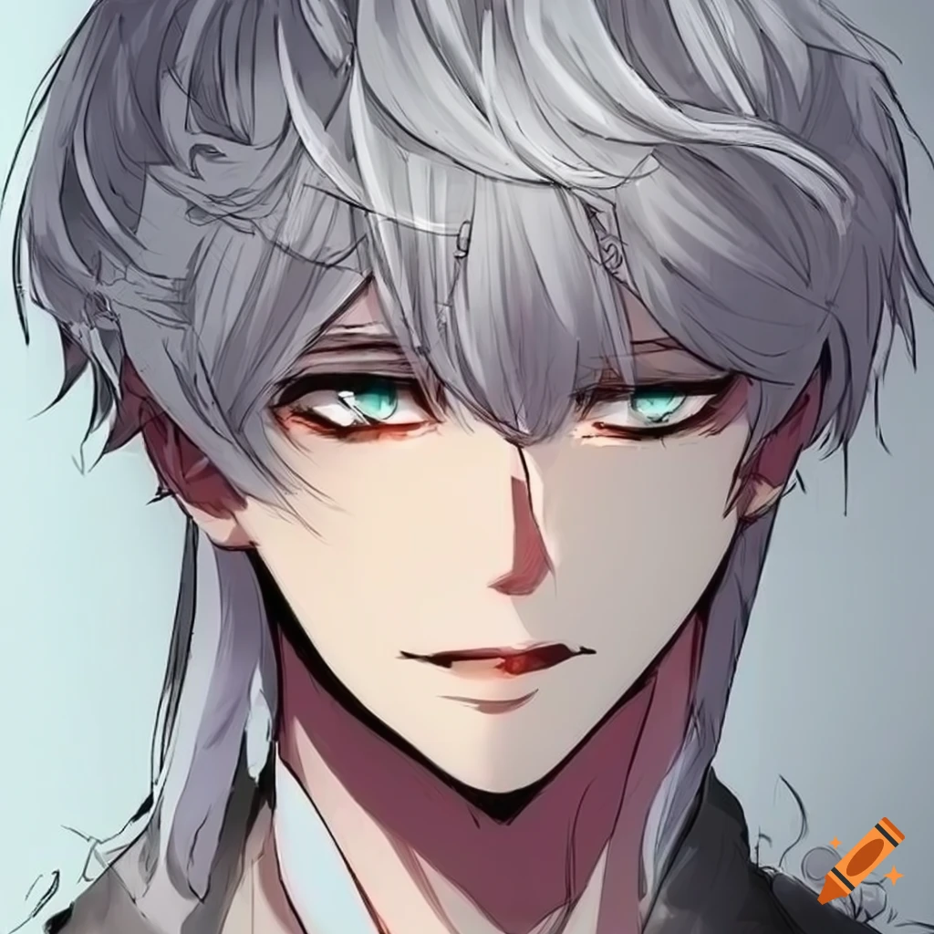 Anime character with silver hair and amber eyes on Craiyon
