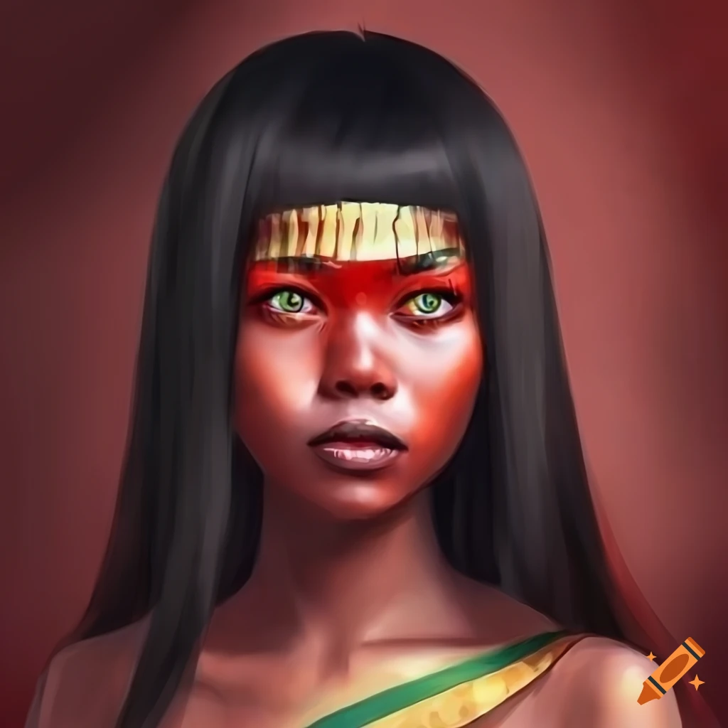 Digital art of a Brazil indigenous woman with black hair and dark skin ...