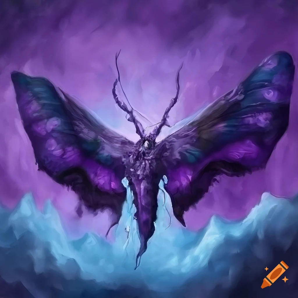 Oil painting of a giant eldritch ice moth on Craiyon