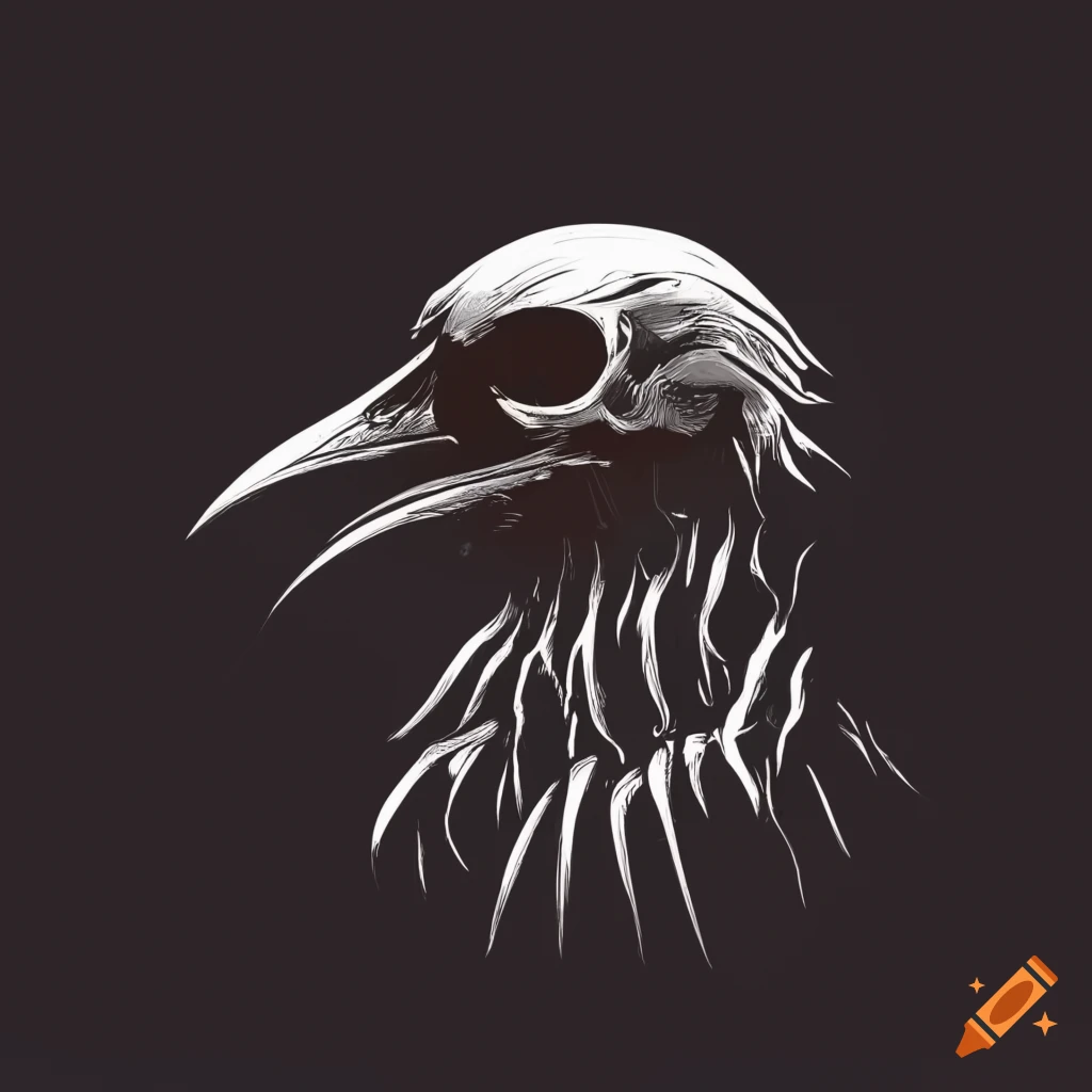 Skeletal crow head logo with bold linework on Craiyon