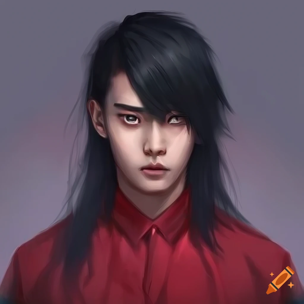 Digital art of a strong Chinese young man in red shirt on Craiyon