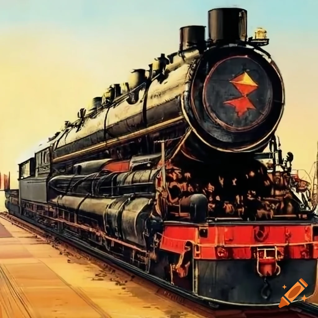 Soviet propaganda-style locomotive on Craiyon