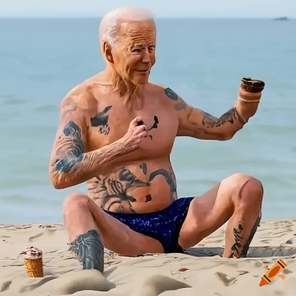 Hyper-realistic image of joe biden at the beach on Craiyon