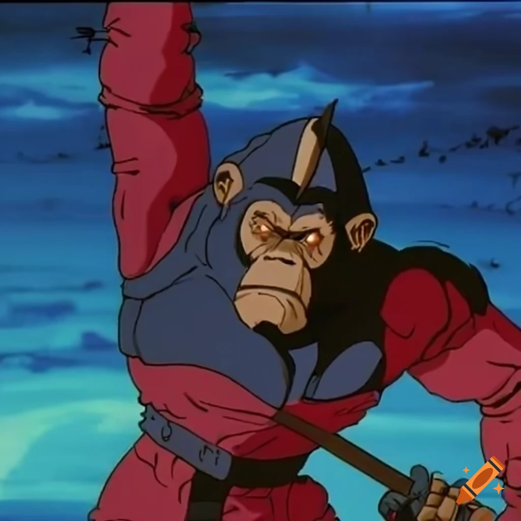 80-90's anime depiction of armored ape soldiers marching on Craiyon
