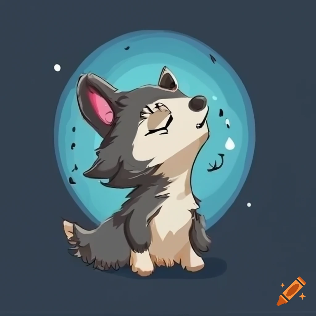 Chibi wolf howling at the moon on Craiyon