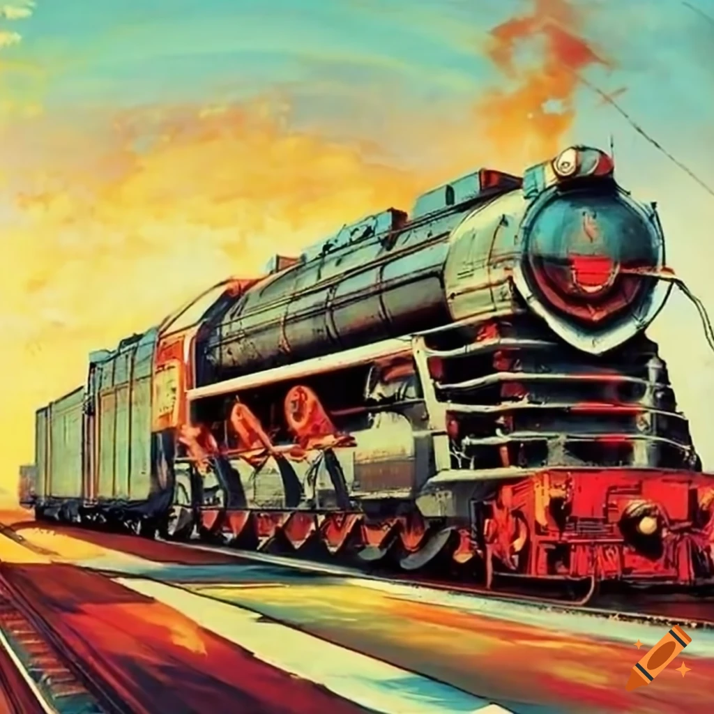 Soviet propaganda-style locomotive on Craiyon