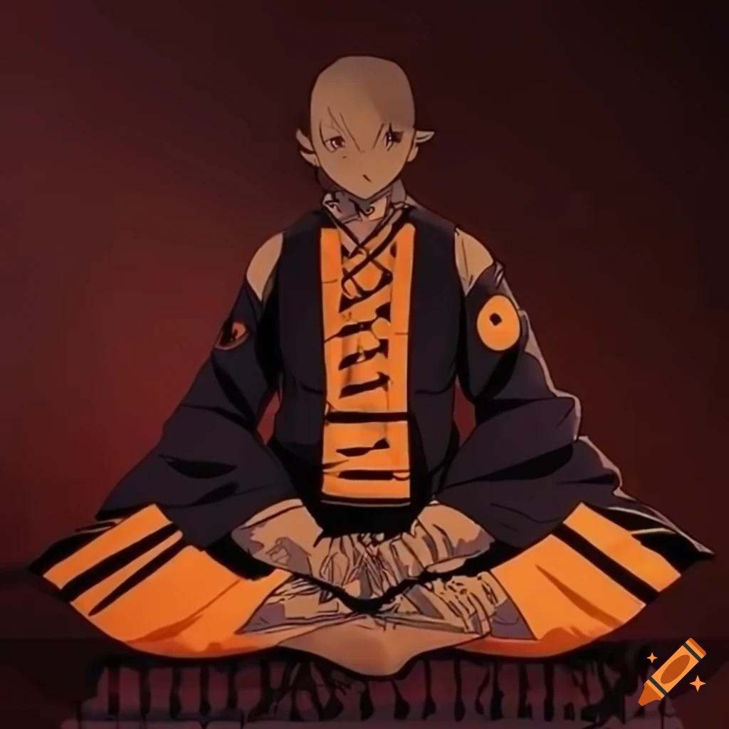 Black star soul eater in traditional shaolin clothes with unique patterns
