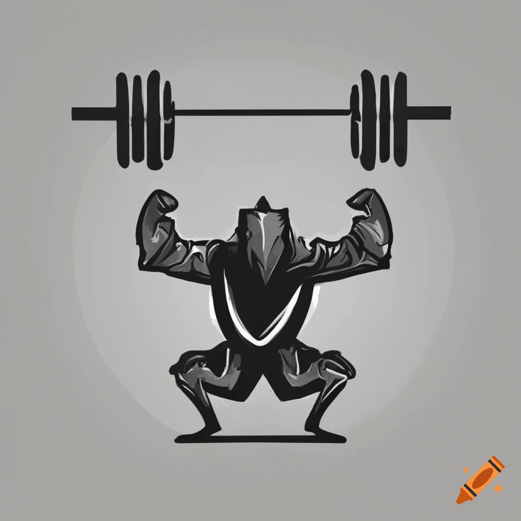 Minimalistic logo of a Knight squatting a barbell on Craiyon