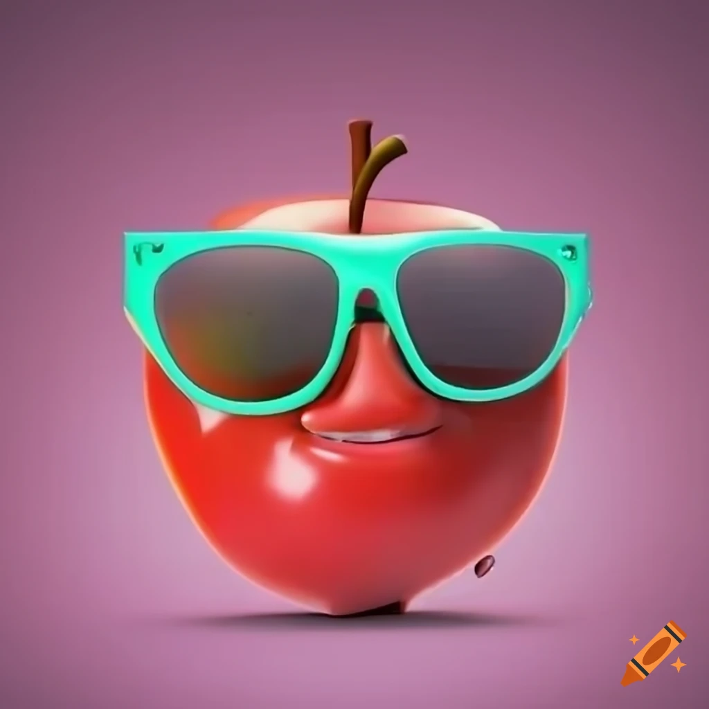 Cartoon 3d apple wearing sunglasses on Craiyon