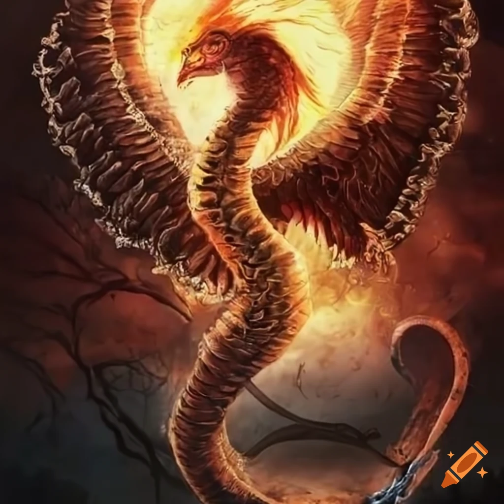Artwork of a serpent and phoenix combining on Craiyon